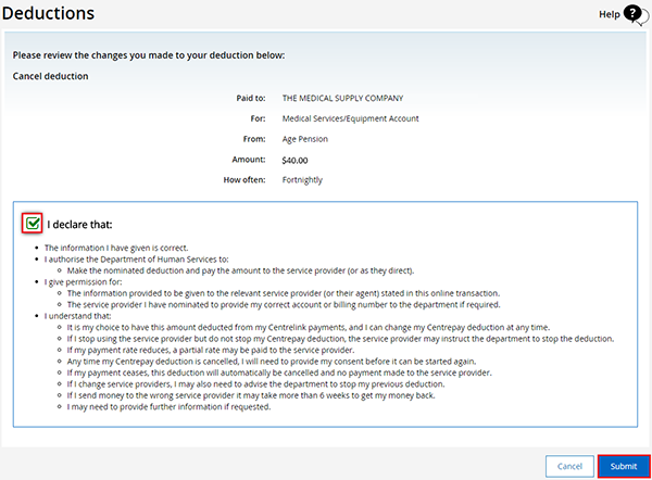 Centrelink online account help - Cancel a current Centrepay deduction ...