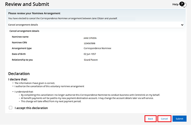 Centrelink online account help - Cancel a nominee - Services Australia