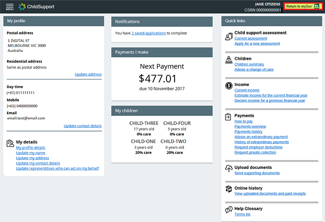 Child Support online account help - Advise name change - Services Australia