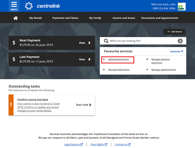 Centrelink online account help - Upload documents - Services Australia