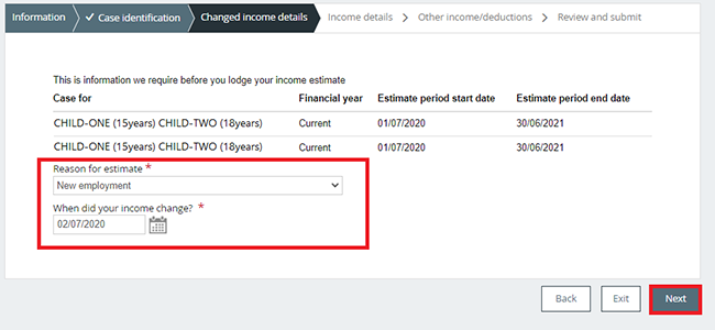 Child Support online account help - Update current income - Services ...