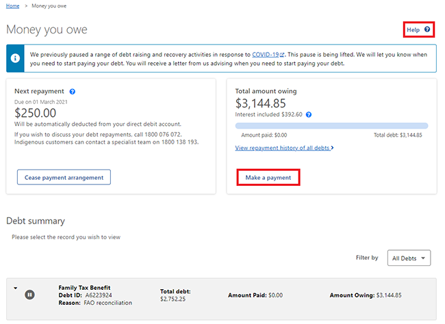 Centrelink online account help - Manage the money you owe - Services ...