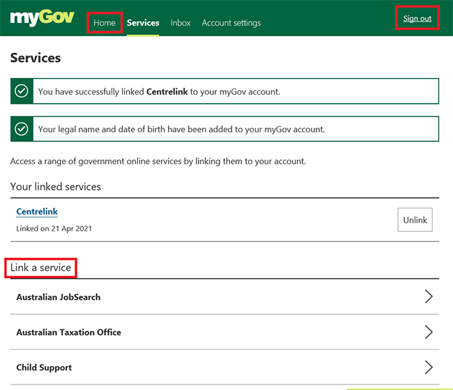 myGov help - Link a service using a linking code - Services Australia