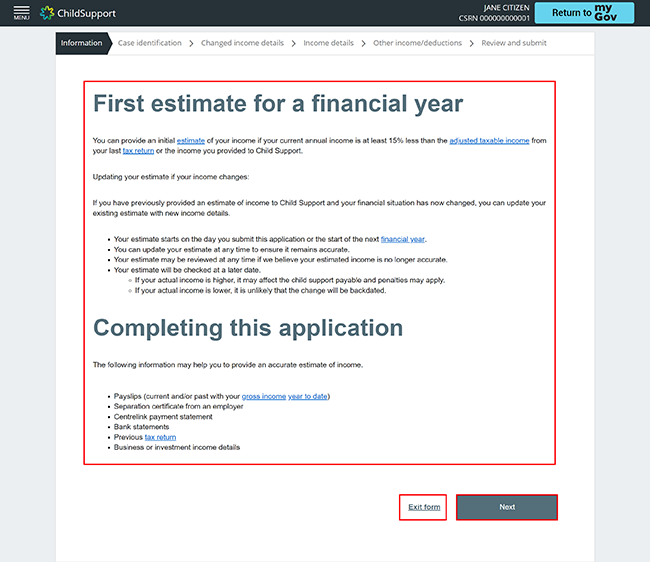 Child Support Online Account Help Update Current Income Services Australia