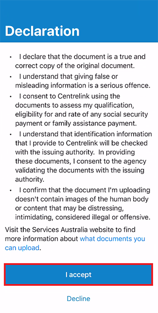 Express Plus Centrelink mobile app help - Upload documents - Services ...